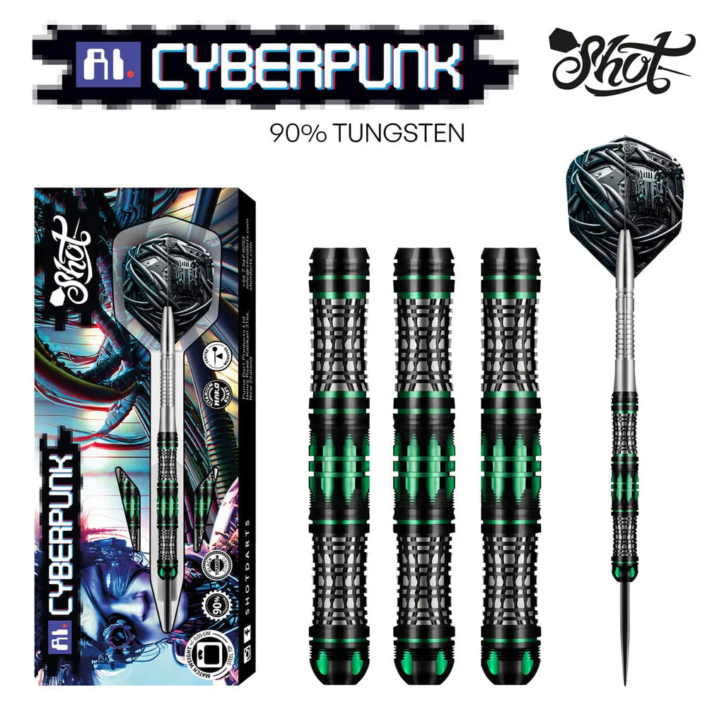Shot AI Cyberpunk steel tip dart set – On Cue