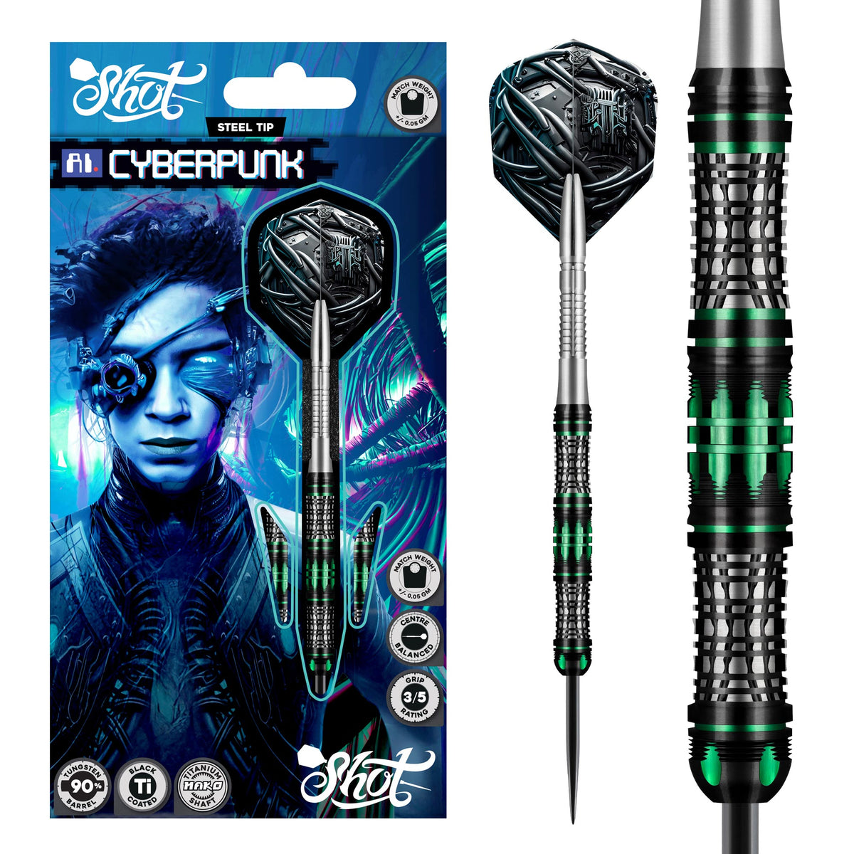 Shot AI Cyberpunk steel tip dart set – On Cue